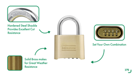 Master Lock 175 Resettable Combination Brass Padlock 2in (51mm) Wide ...