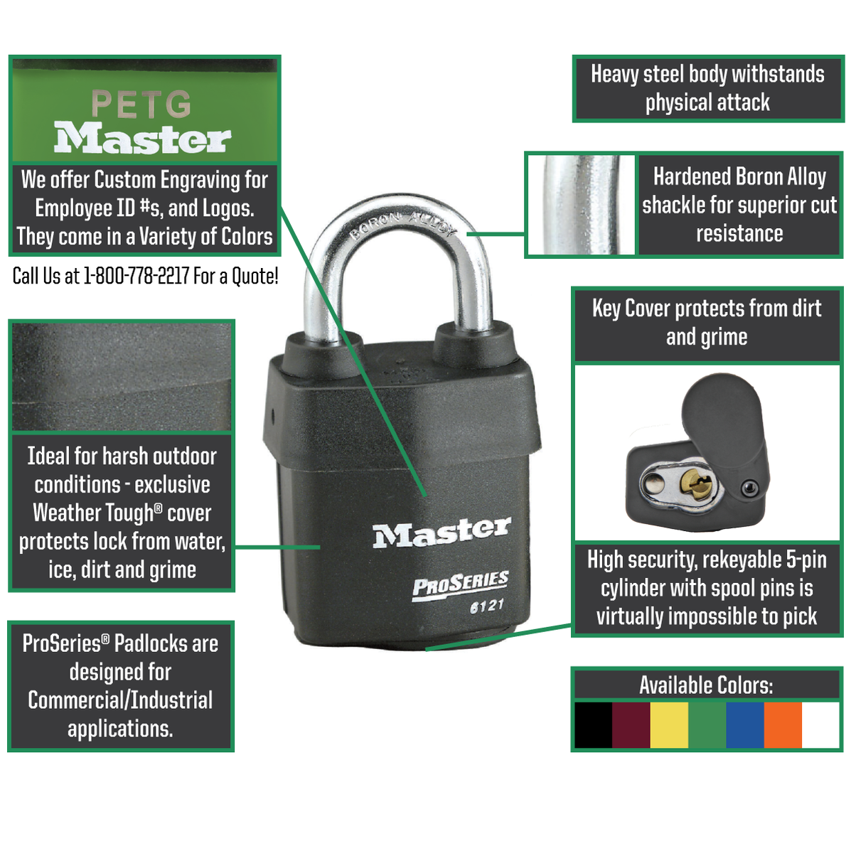 Master Lock 6121 ProSeries® Weather Tough® Laminated Steel Rekeyable P ...
