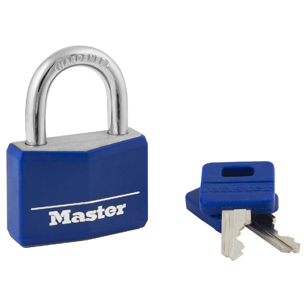 Master Lock 142DCM Covered Solid Body Padlock; Blue 1-9/16in (40mm) Wi — MasterLocks.com